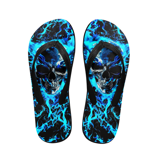 Blue Fire Skull Flip Flops for Women Beach – Wonder Skull