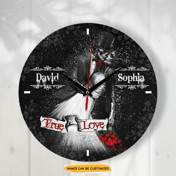 Skull Couple Faded Effect Personalized Clock Anniversary Gift Home ...