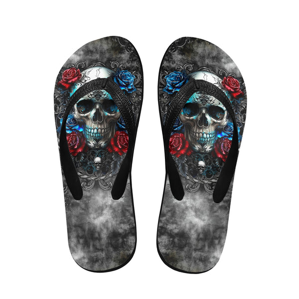 Skull Rose Ornament Gothic Flip Flops for Women Beach – Wonder Skull