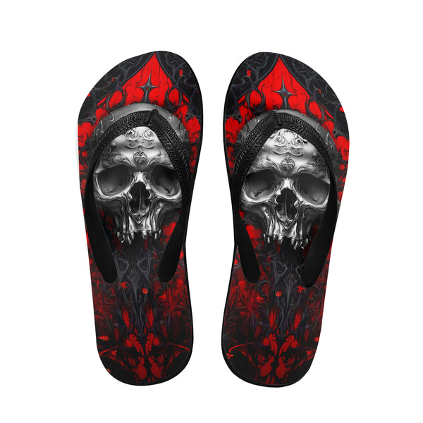 Red Skull Silver Gothic Flip Flops for Women Beach – Wonder Skull