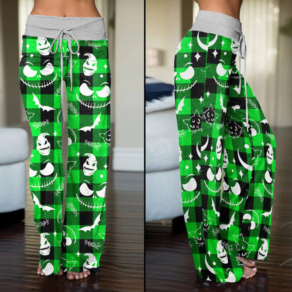 Green White Christmas Check Board Theme Women's High-waisted Wide Leg ...