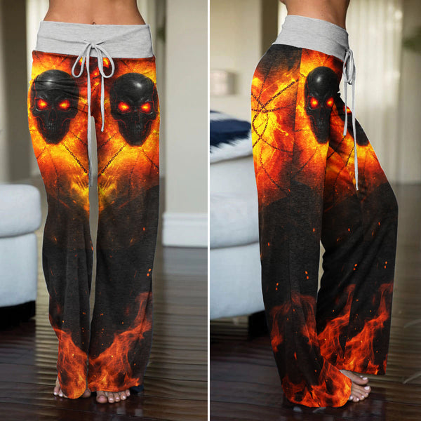 Chained Fury Skull Women's High-waisted Wide Leg Pants – Wonder Skull