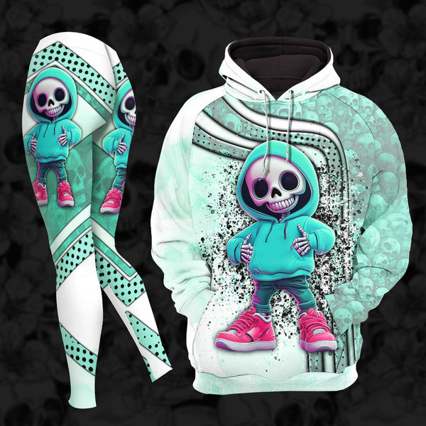 Women Hoodie and Leggings, Cyan Skeleton Artwork Outwear Pants Outfit ...