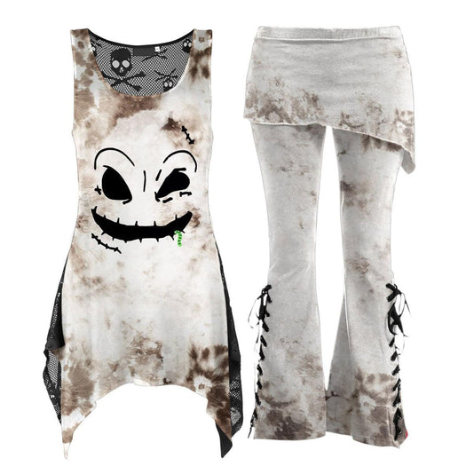 Gothic Skull Lace Tank Top And Flare Skirt Pants | Wonder Skull